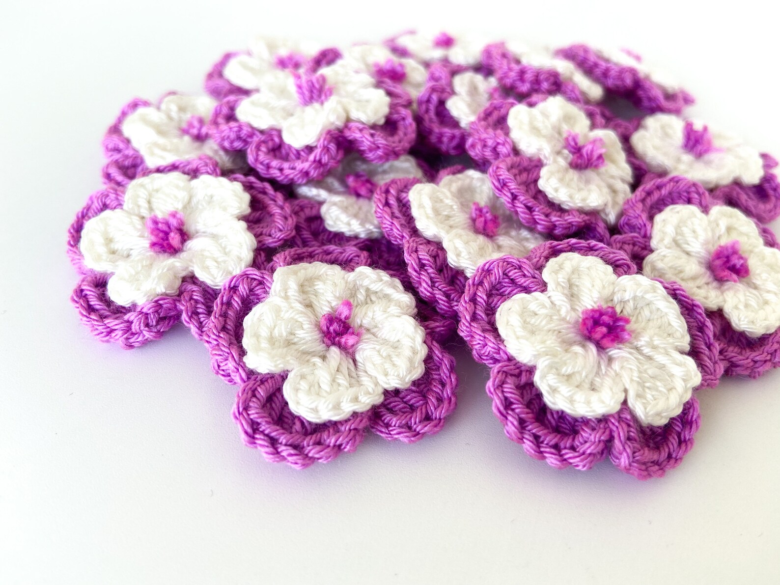 Crochet Flower Set of 16 Flowers -- Flower Applique, Scrapbooking, Trim ...