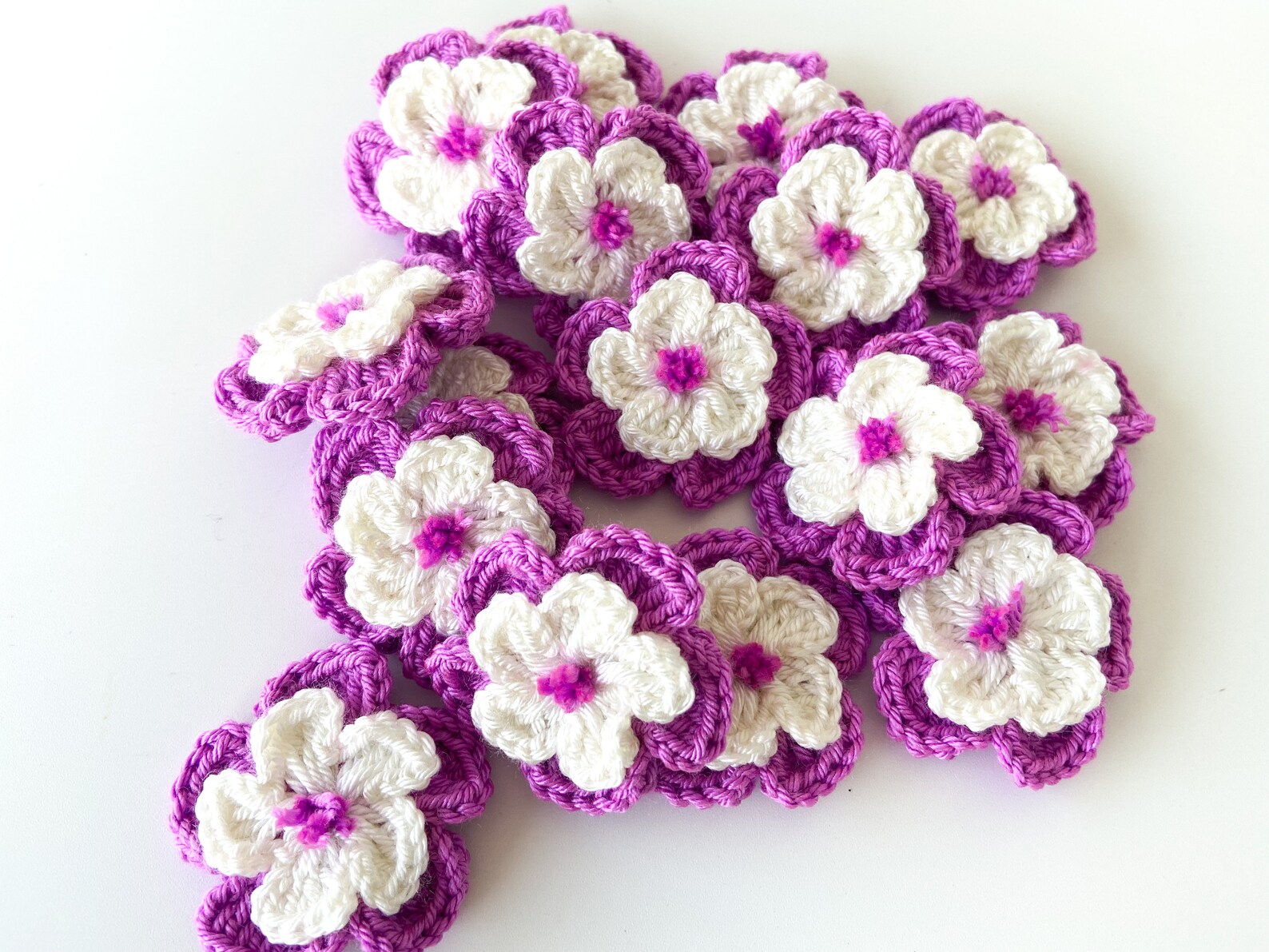 Crochet Flower Set of 16 Flowers -- Flower Applique, Scrapbooking, Trim ...