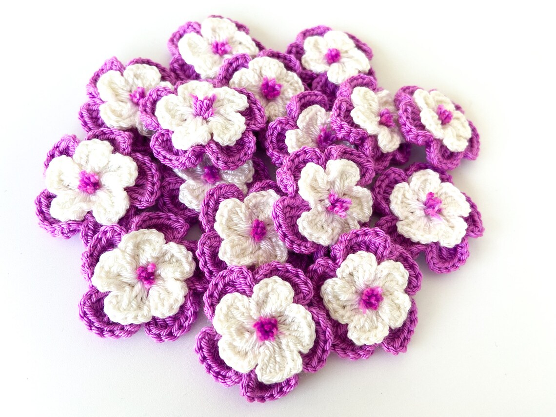 Crochet Flower Set of 16 Flowers -- Flower Applique, Scrapbooking, Trim ...
