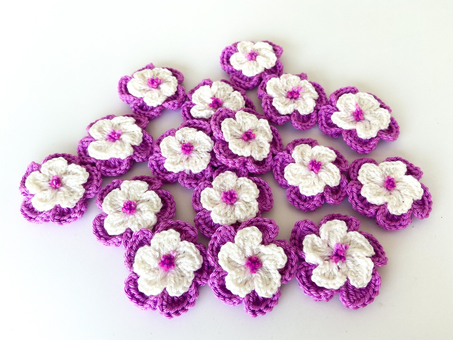 Crochet Flower Set of 16 Flowers -- Flower Applique, Scrapbooking, Trim ...