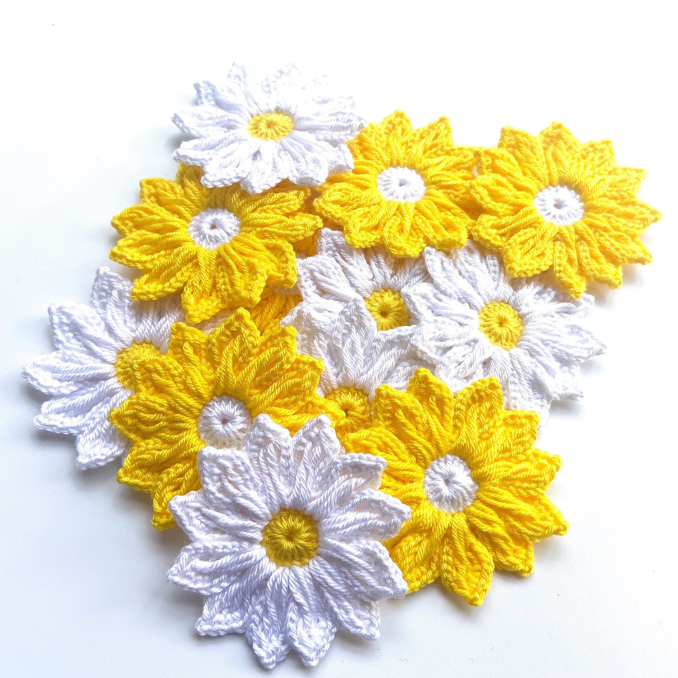 Daisy Crochet Flower Set of 12 - Crochet Flower Applique, Scrapbooking ...