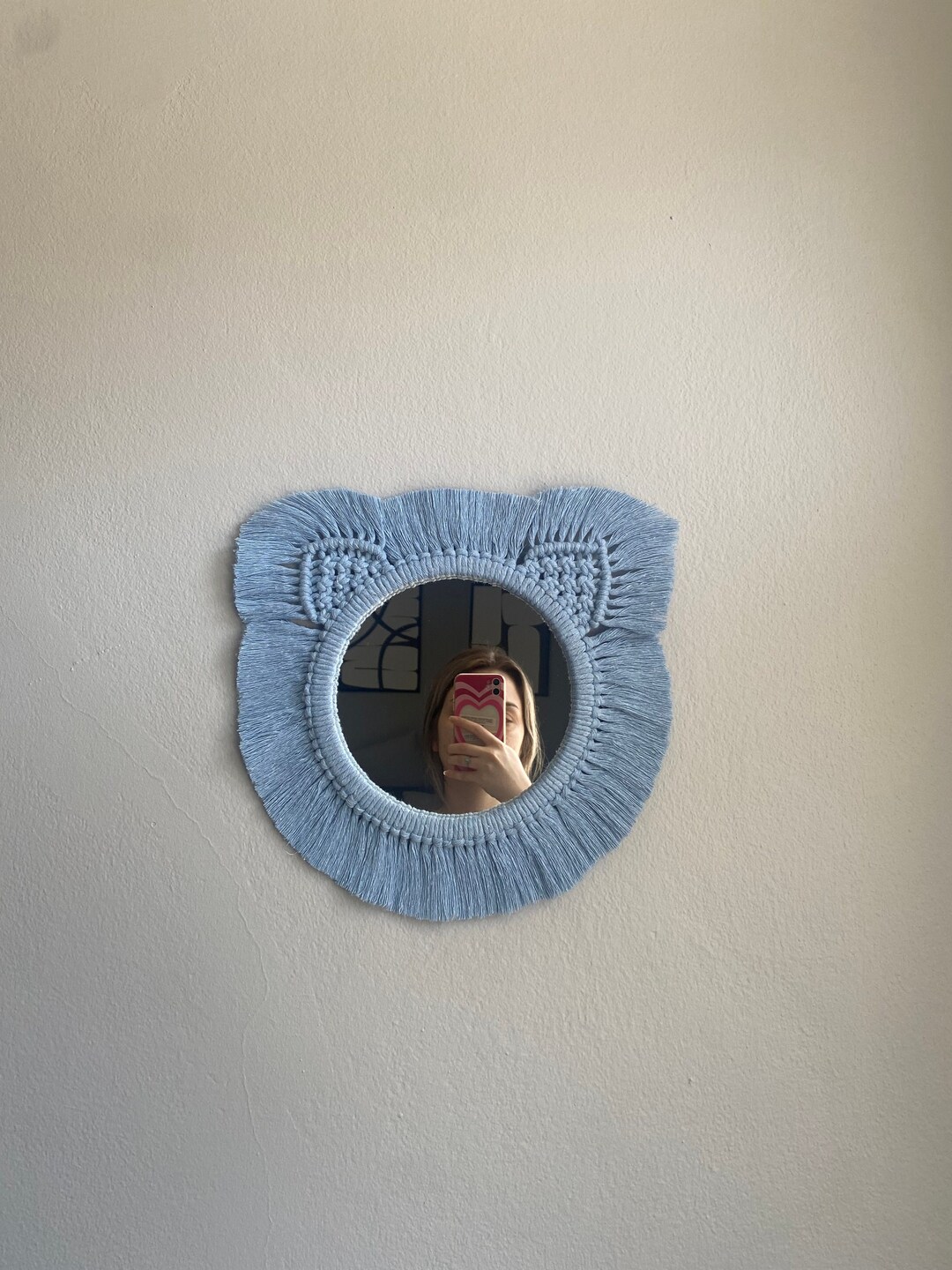 Handmade Blue Macrame Mirror, Blue Wall Decor, Woven Wall Hanging ...