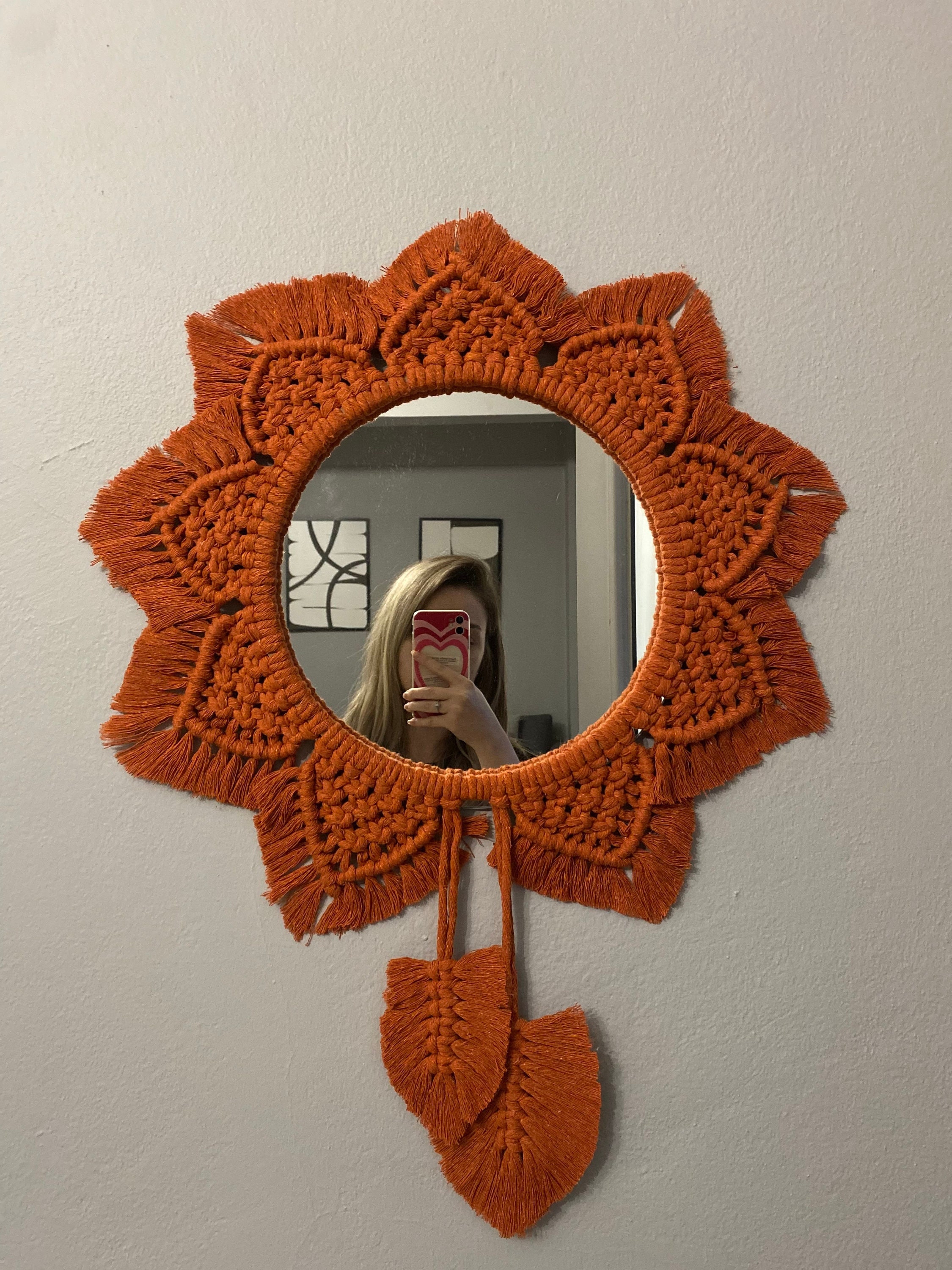 Handmade Macrame Mirror Wall Decor, Woven Wall Hanging, Macrame Wreath ...