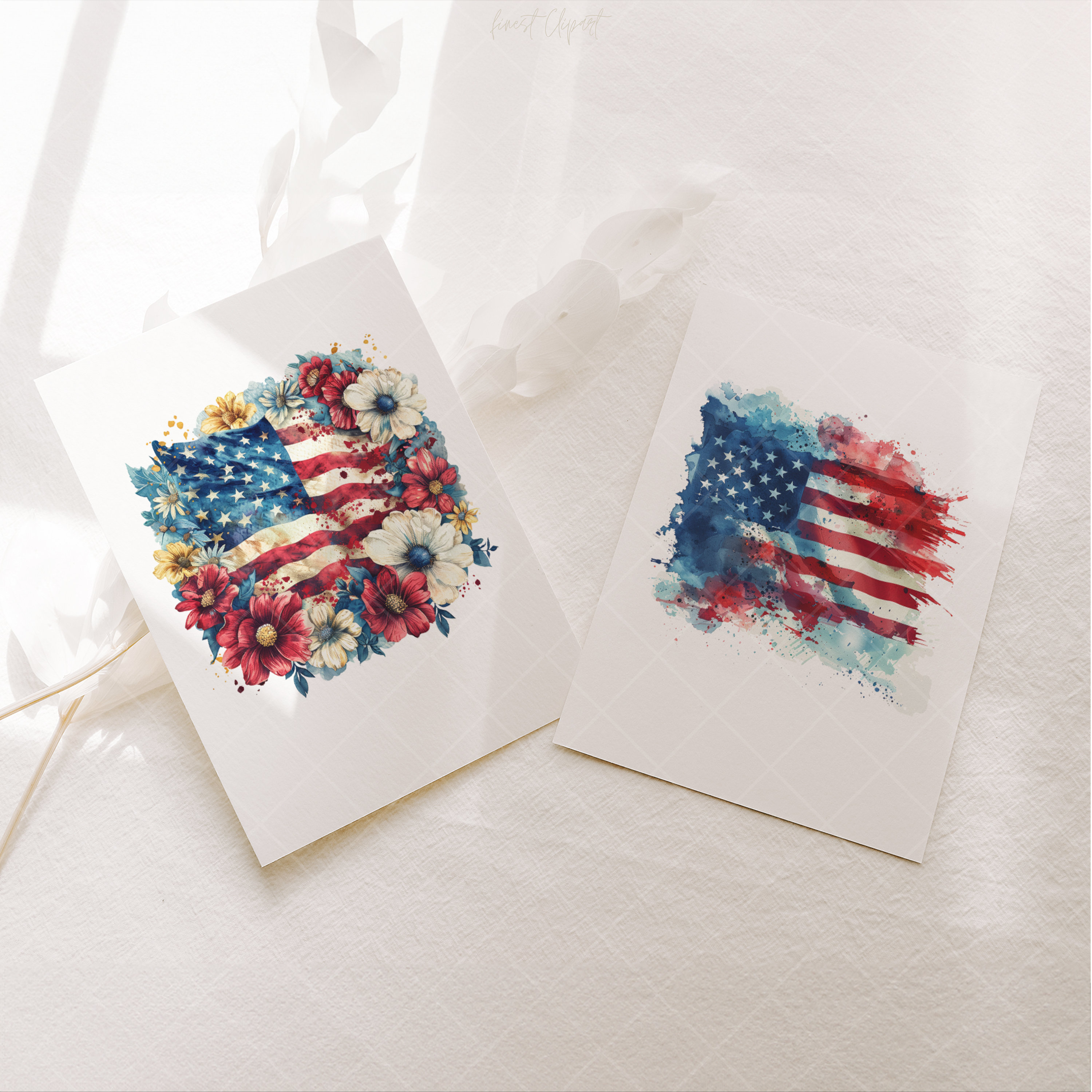 14 USA Flag Watercolor Clipart - High-resolution JPG Set, White ...