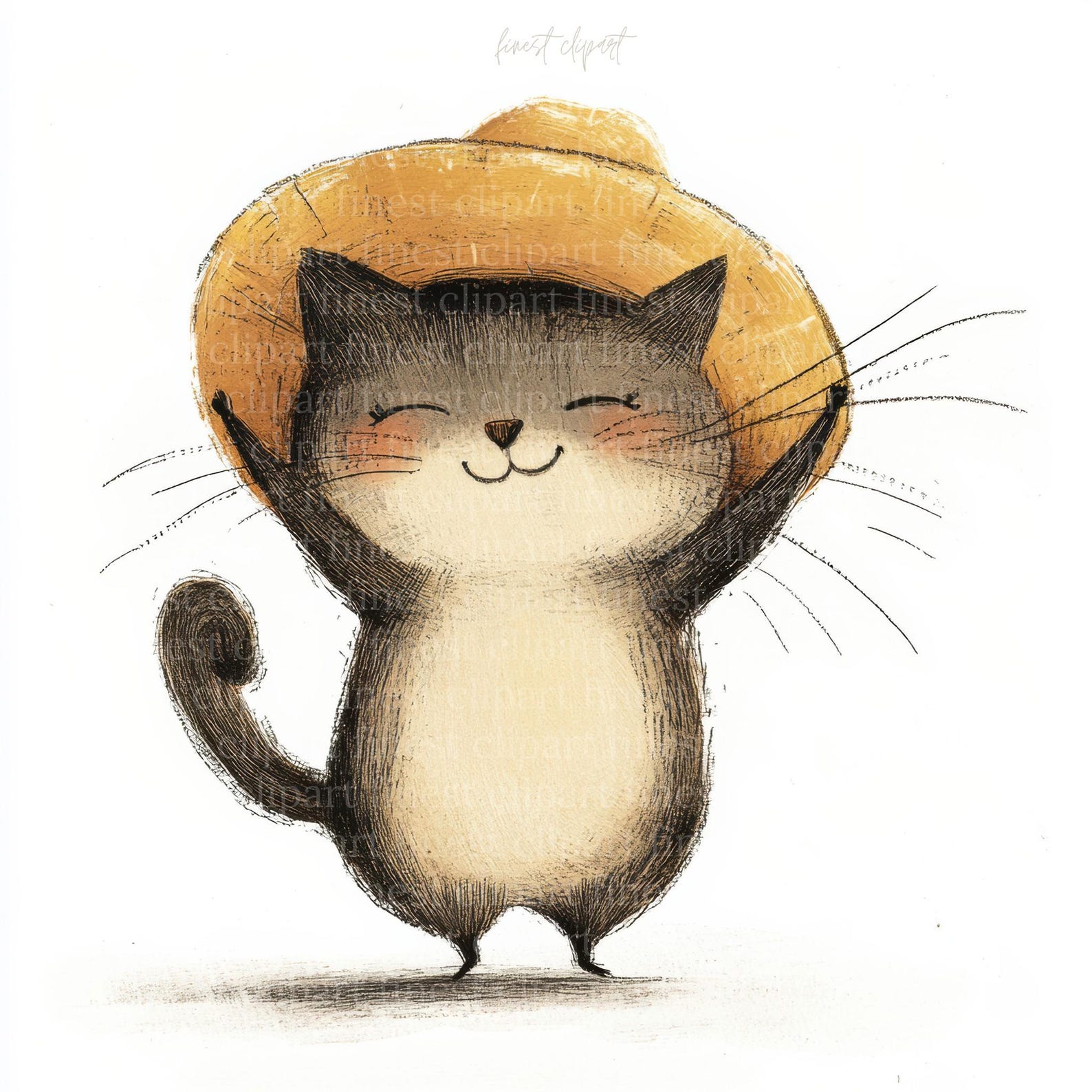 10 Dancing Cartoon Cat JPG Clipart Images - Happy Watercolor Cats With ...