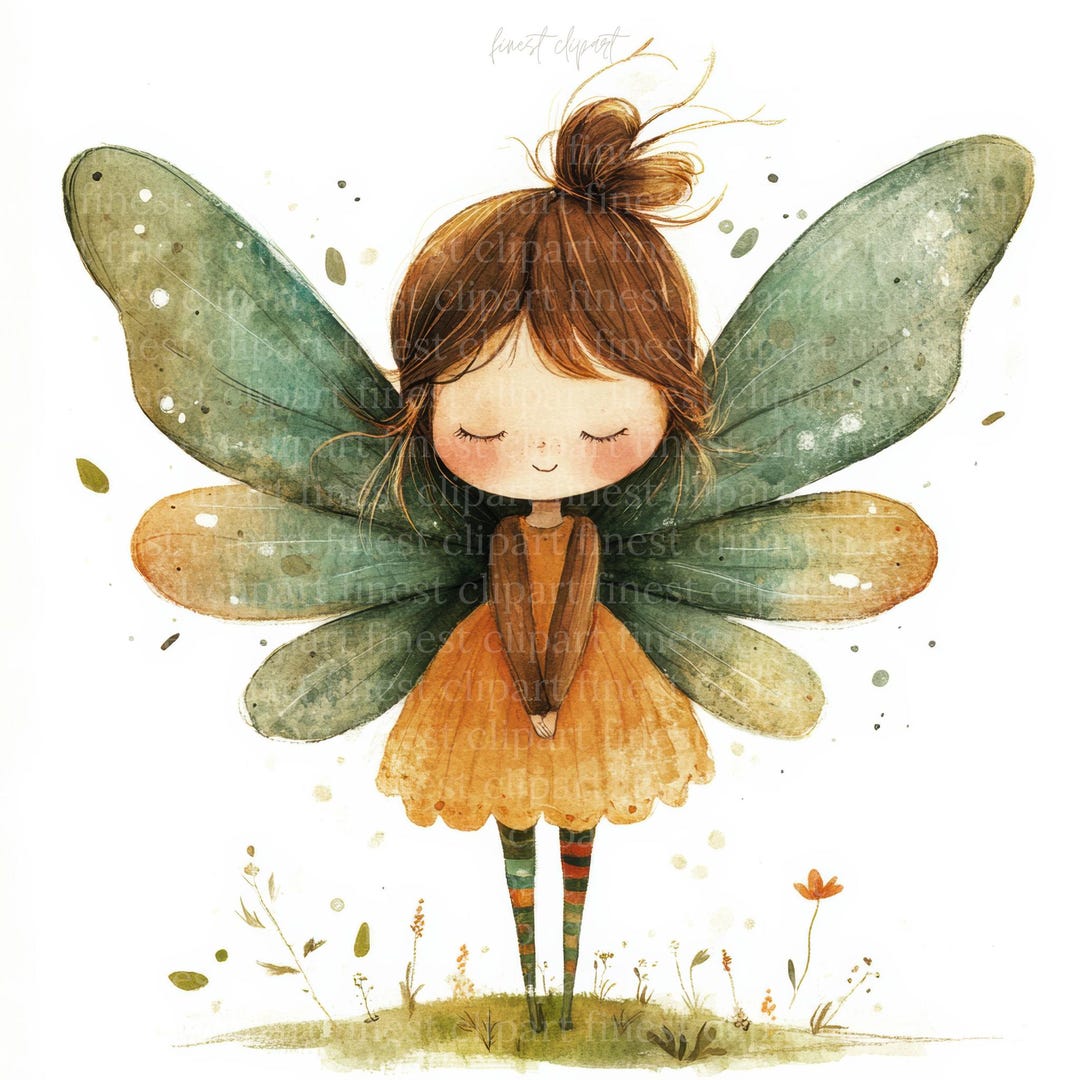 10 Cute Cartoon Fairies Watercolor Clipart, JPG, White Background ...