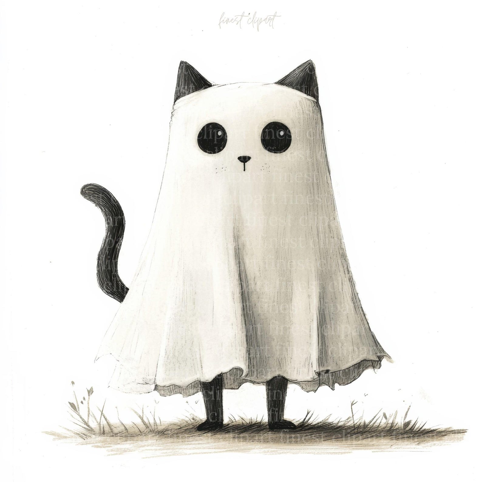 10 Cute Ghost Cat, Halloween Watercolor Clipart, JPG on White ...