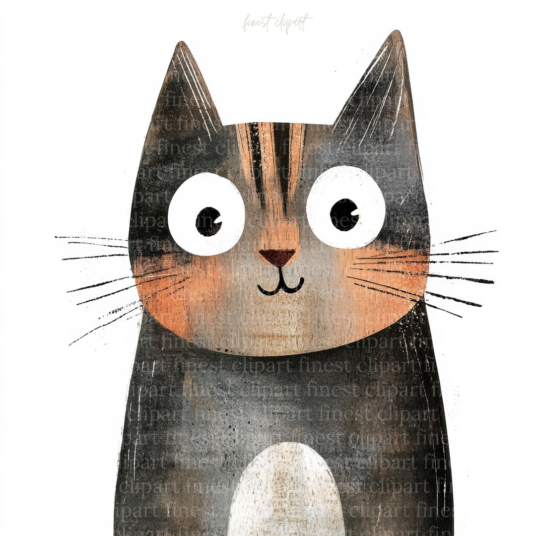 10 Cartoon Cat Portrait JPG Images, Cute Cat Watercolor Clipart, White ...