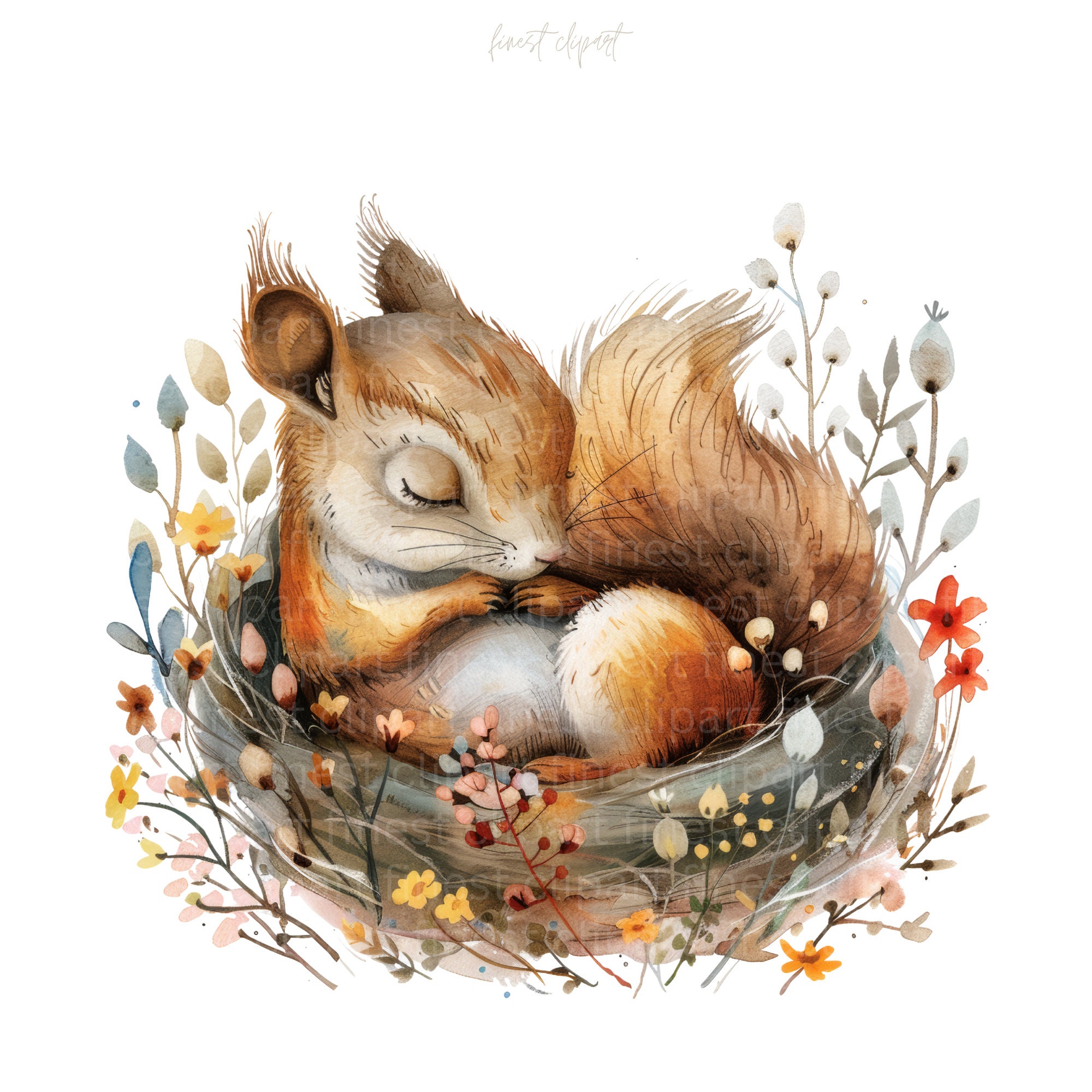 12 Boho Woodland Sleepy Animals Clipart, PNG Files, Watercolor Animals ...