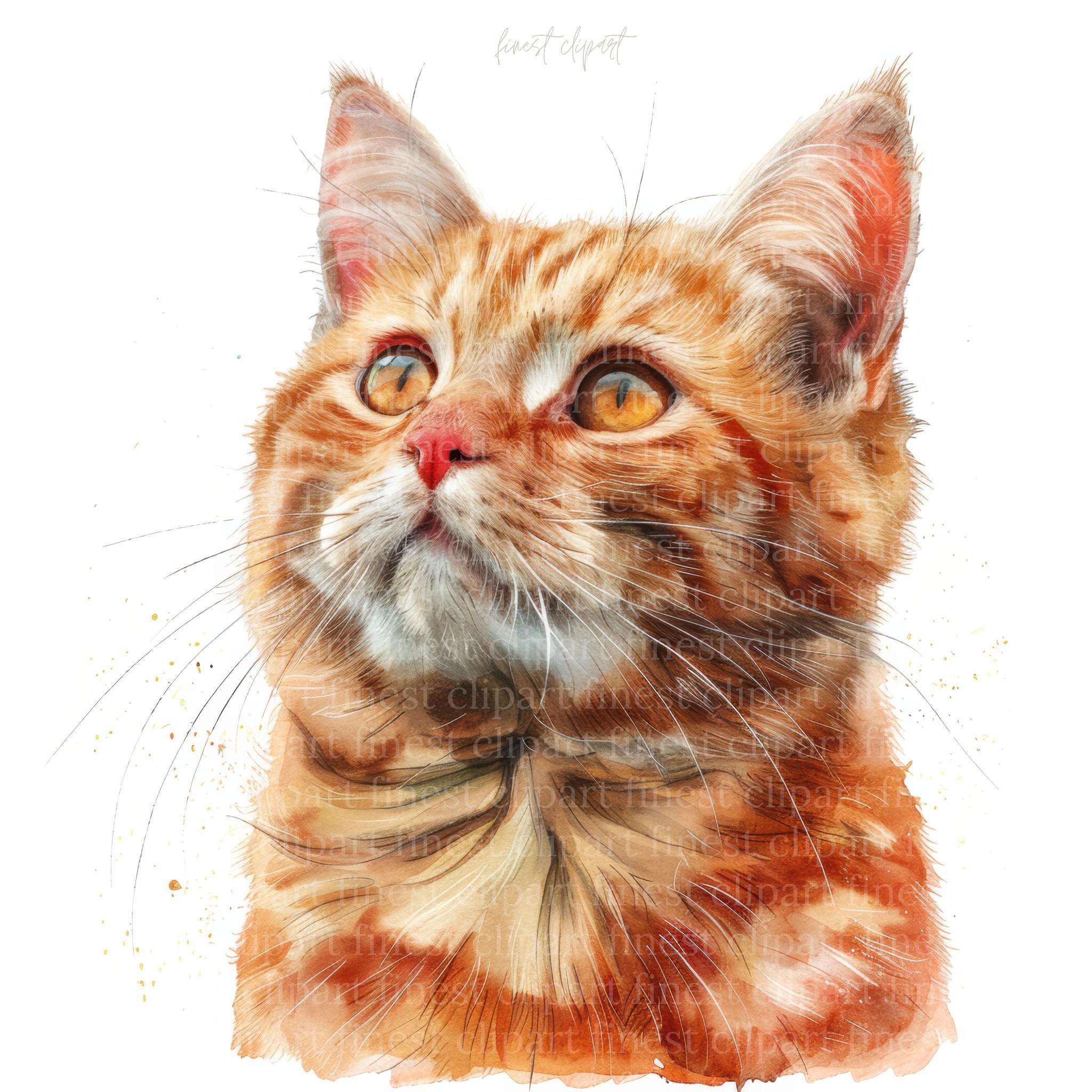 10 Red Cat Clipart Images - Cute Watercolor Cat Head Portraits, White ...