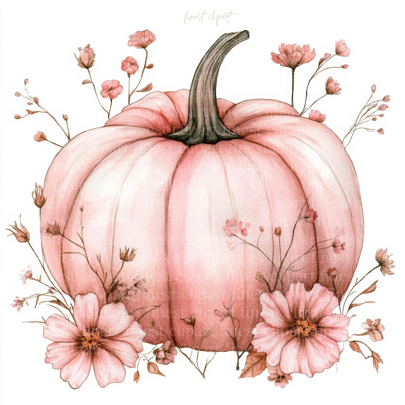10 Blush Pink Pumpkin Watercolor Clipart JPG White Background, Autumn ...