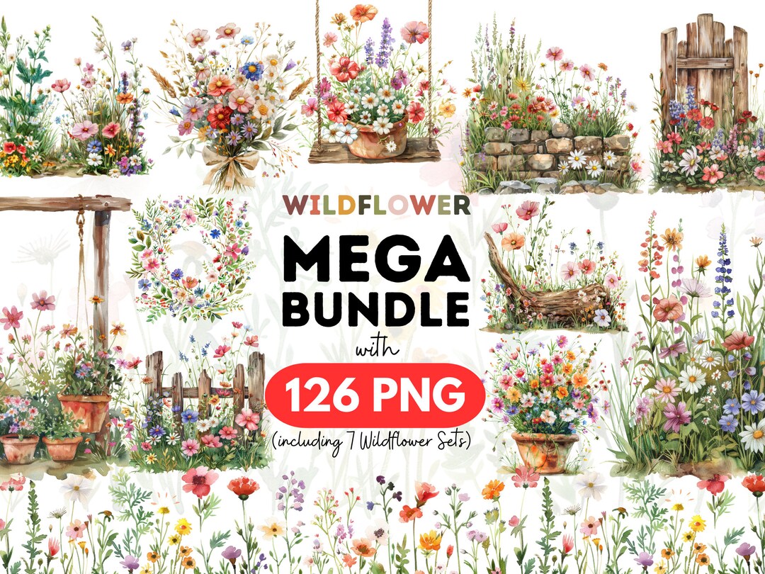 Wildflower Clipart Mega Bundle - 126 PNG Files, Watercolor Flower ...