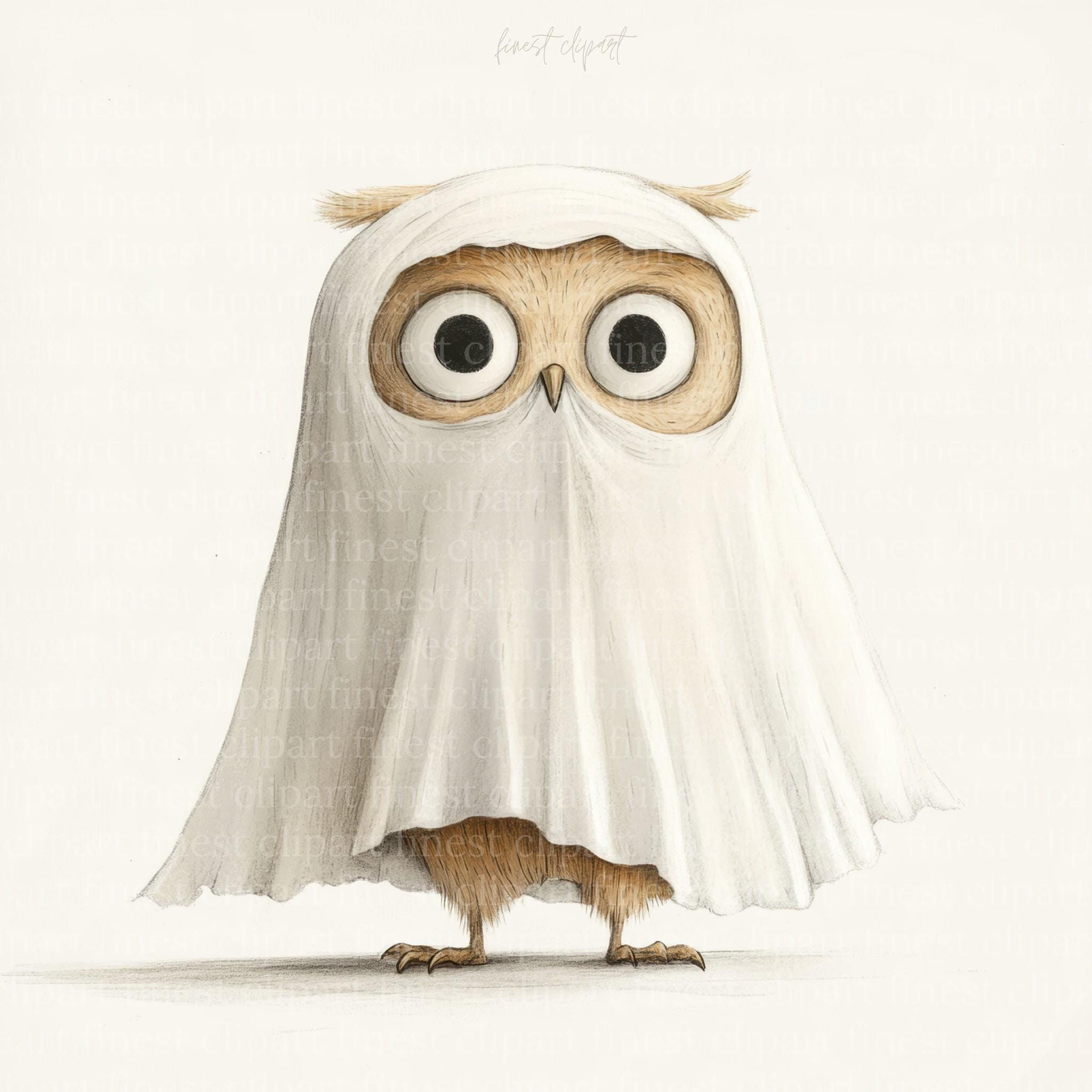 11 Cute Ghost Owl, Halloween Watercolor Clipart, JPG With White ...