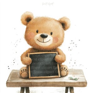 10 Teddy Bear With Blackboard Watercolor Clipart, JPG With White ...