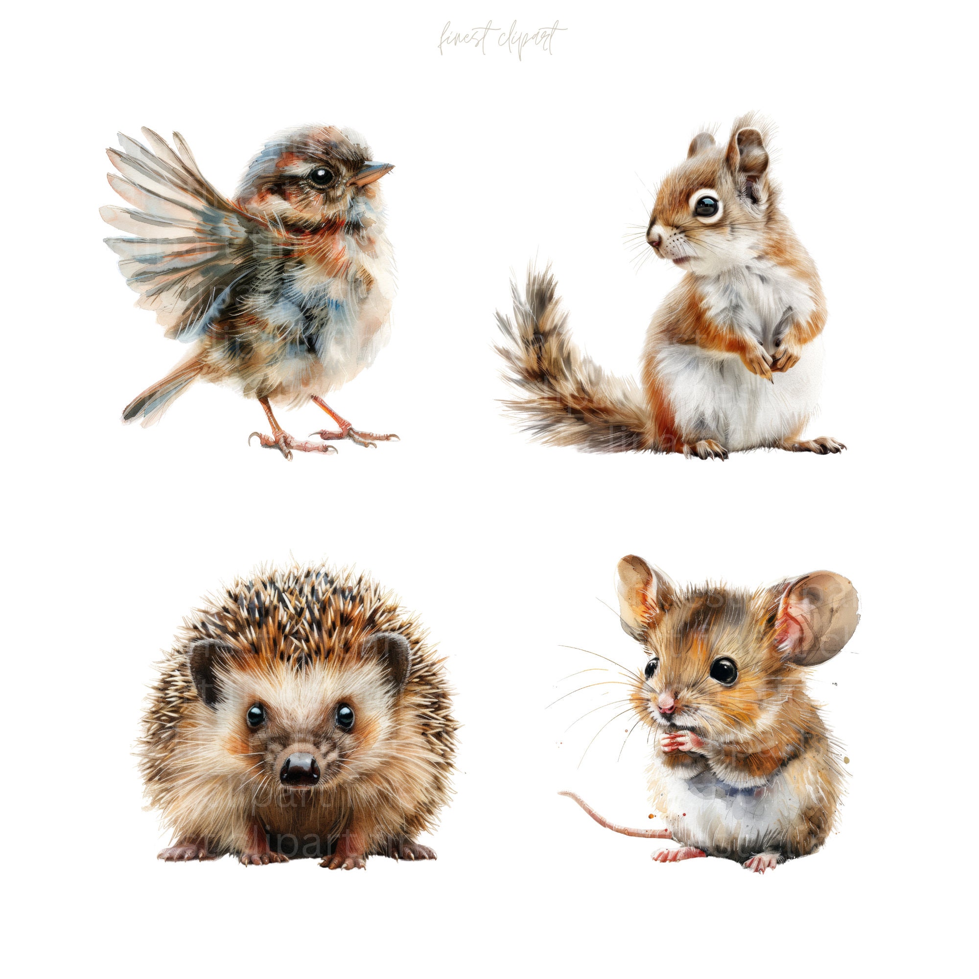Woodland Baby Animal Clipart Set: 17 PNG Files, Naturalistic Watercolor ...