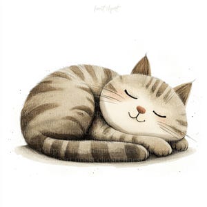 10 Cute Cartoon Cat Watercolor Clipart, JPG White Background, Happy and ...