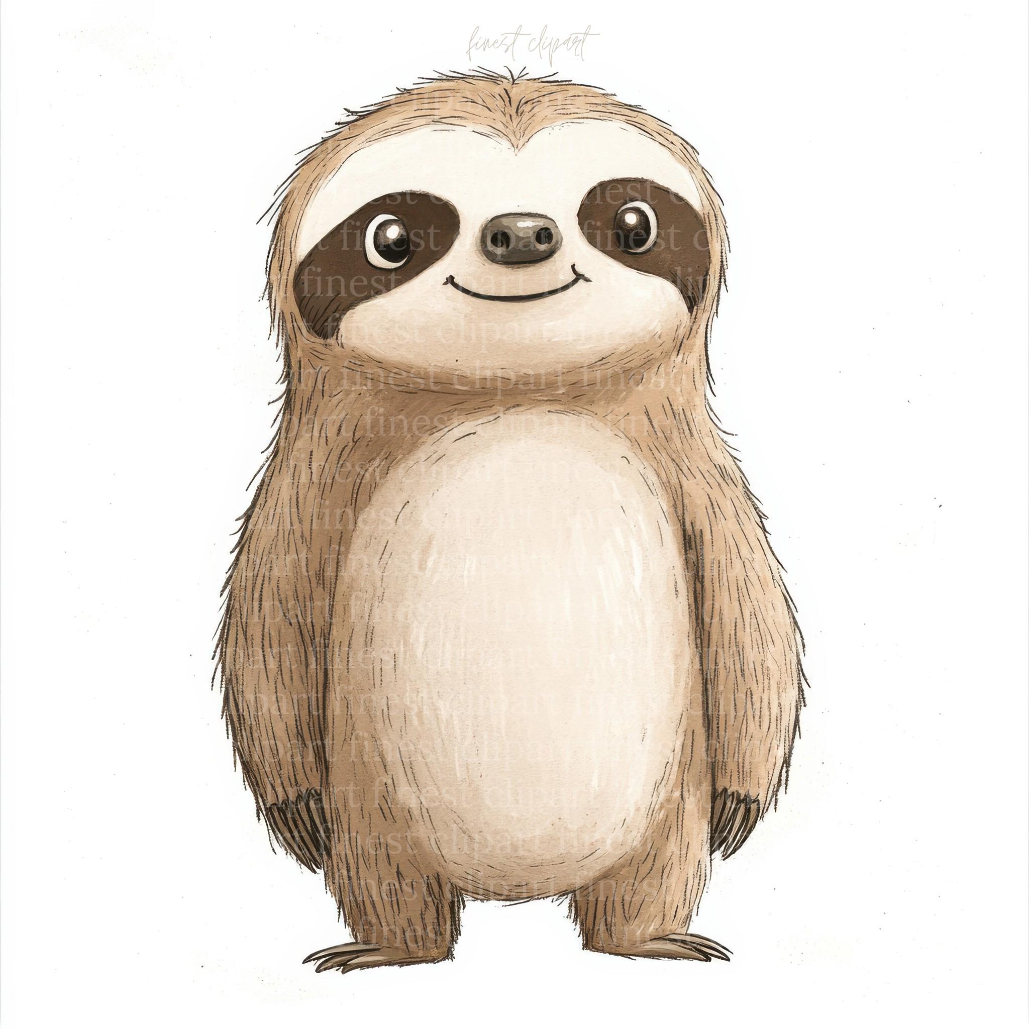 11 Cartoon Sloth Watercolor JPG Clipart, White Background, Digital ...
