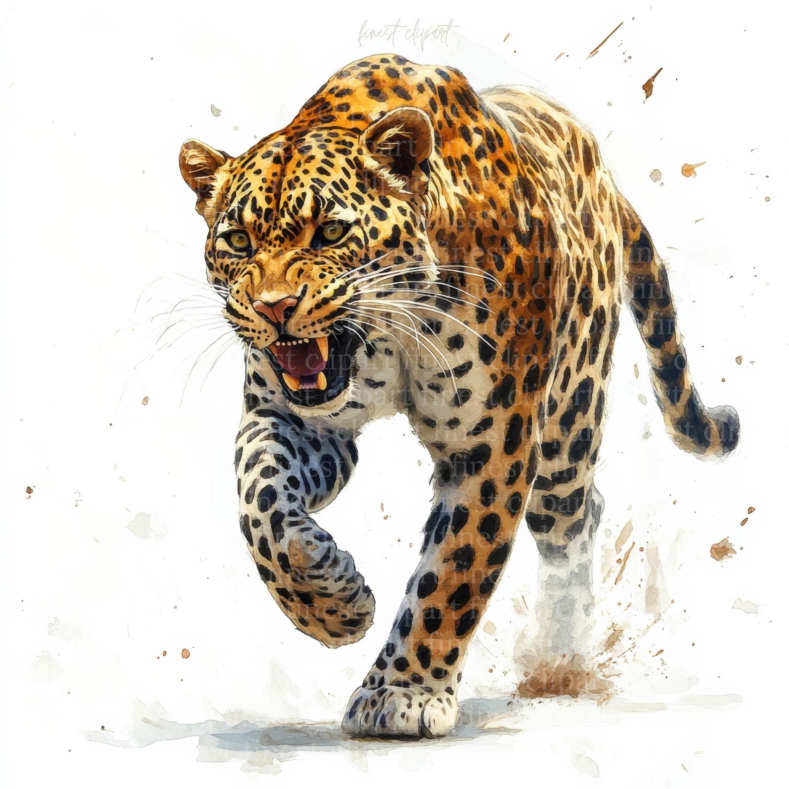 10 Running Leopard Clipart JPG Watercolor Images on White Background ...