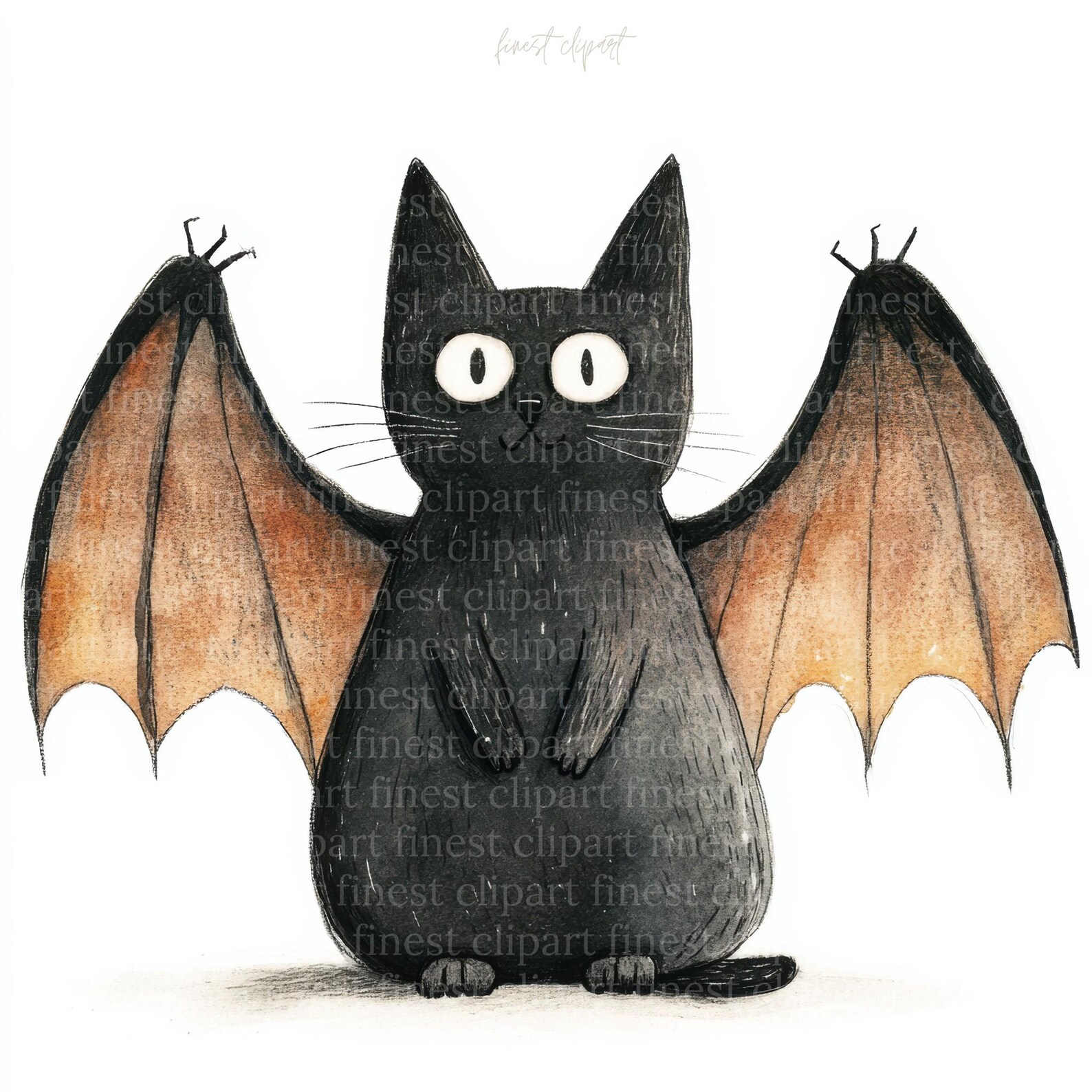 11 Black Cartoon Cat With Bat Wings Watercolor Clipart, JPG With White ...
