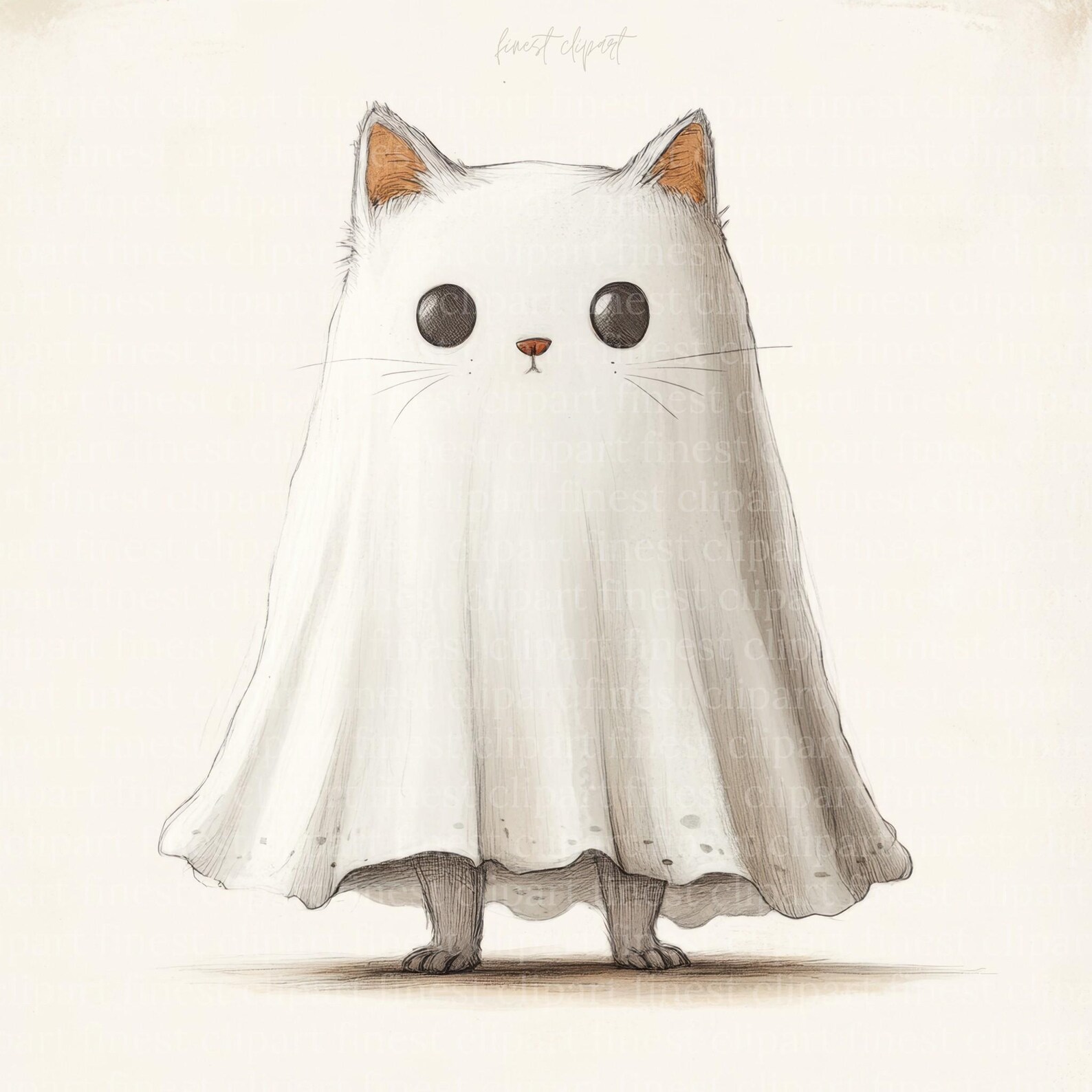 10 Cute Ghost Cat, Halloween Watercolor Clipart, JPG on White ...