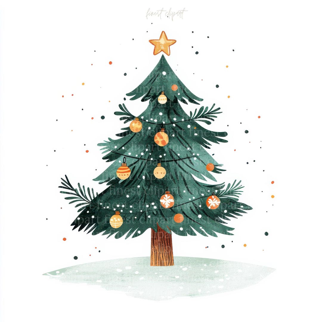 10 Christmas Tree Watercolor Clipart, JPG With White Background, Xmas ...