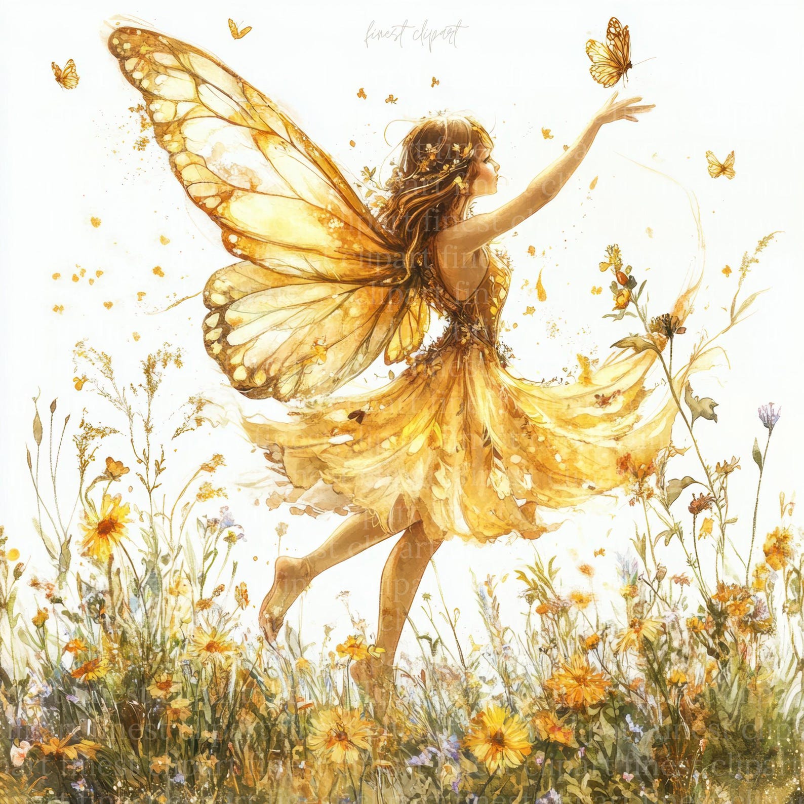 10 Golden Fairies Clipart JPG - Watercolor Fantasy Images on White ...