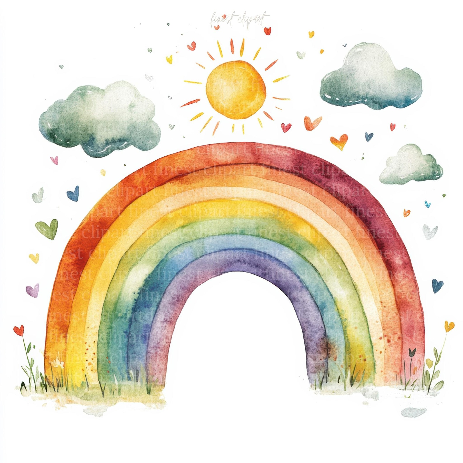 11 Cute Rainbows Watercolor Clipart Set, JPG Images, White Background ...