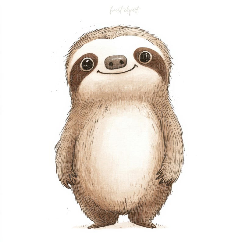 11 Cartoon Sloth Watercolor JPG Clipart, White Background, Digital ...
