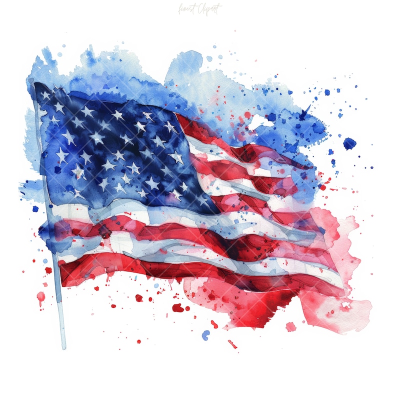 14 USA Flag Watercolor Clipart - High-resolution JPG Set, White ...