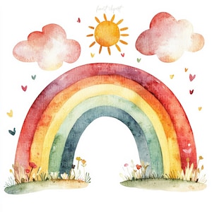 11 Cute Rainbows Watercolor Clipart Set, JPG Images, White Background ...