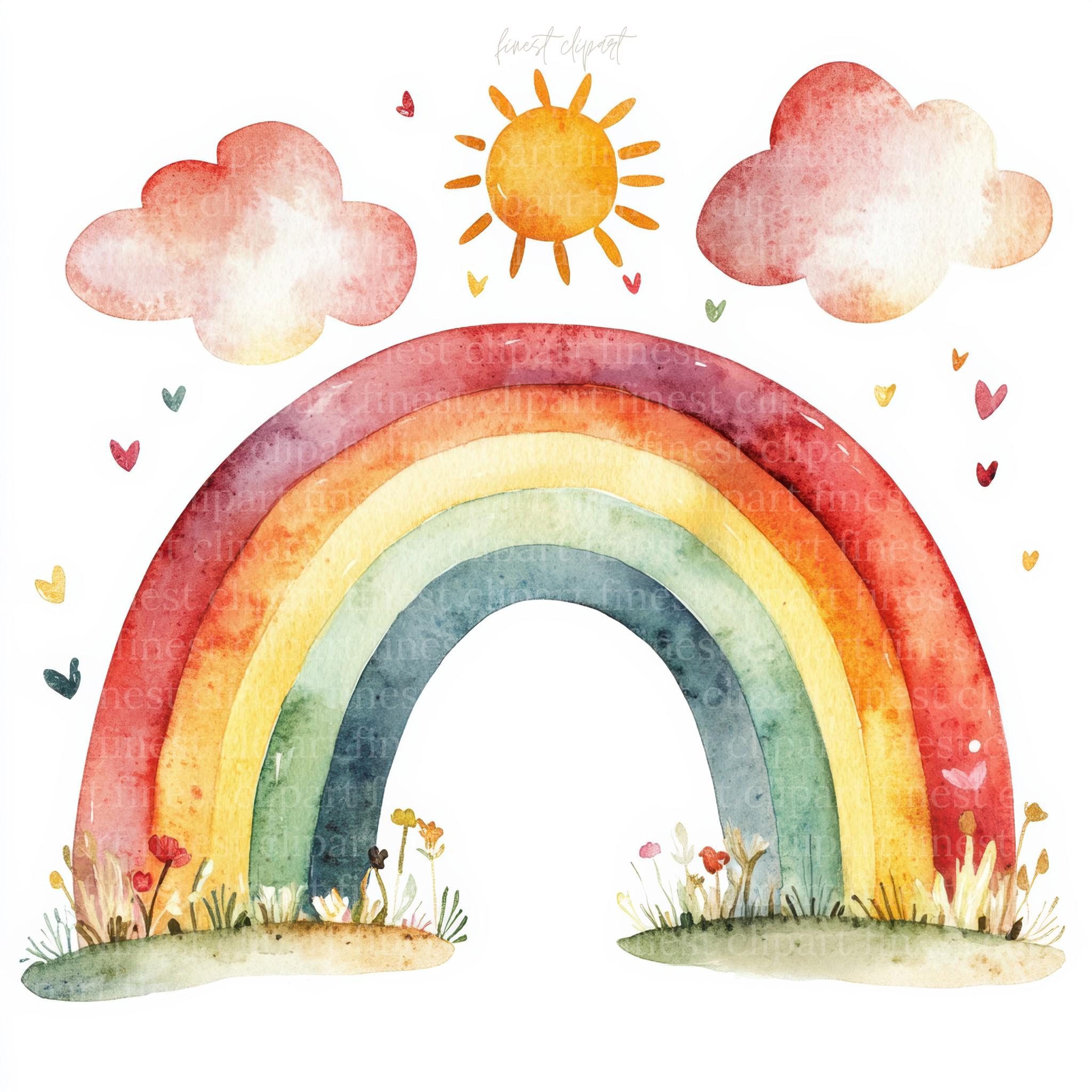 11 Cute Rainbows Watercolor Clipart Set, JPG Images, White Background ...