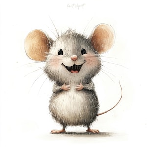 11 Cartoon Farm Mouse JPG Clipart Set, White Background, Cute Happy Sad ...