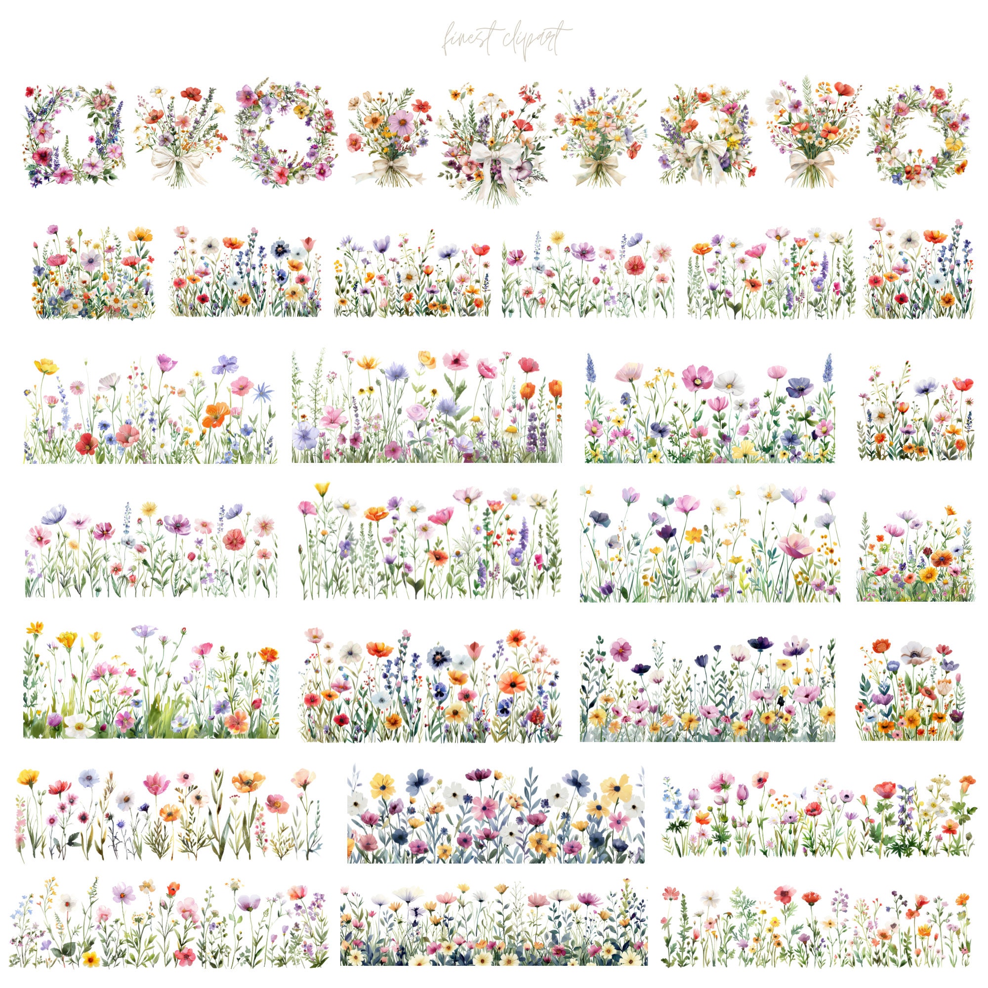 31 Wildflower Border Clipart PNG Set Colorful Floral Wreaths and ...