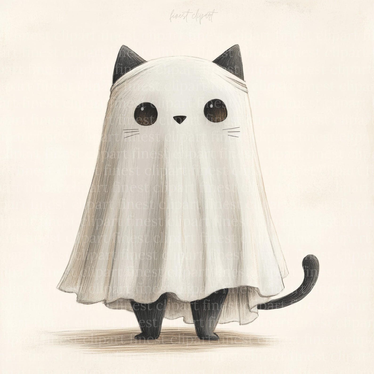 10 Cute Ghost Cat, Halloween Watercolor Clipart, JPG on White ...