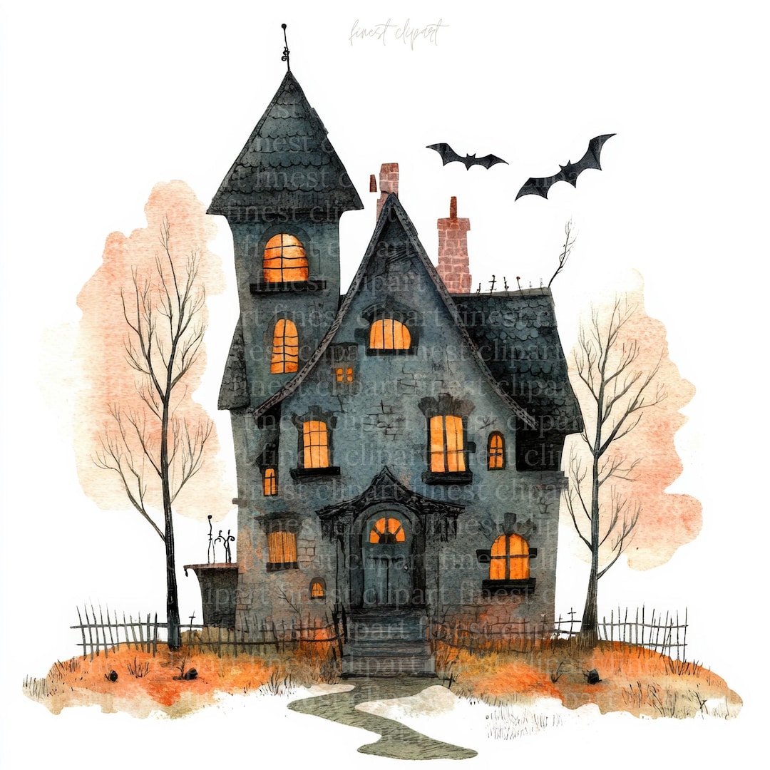 12 Haunted Witch House Clipart JPG White Background, Spooky Watercolor ...