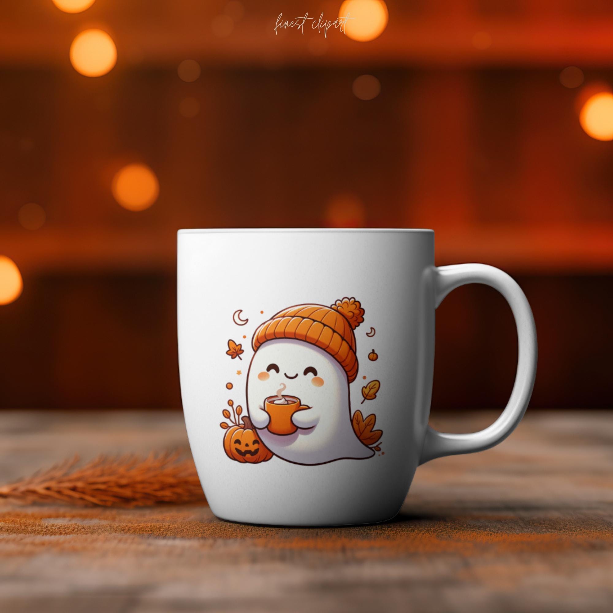 Cute Halloween Ghost With Knitted Hat and Mug Clipart Png, Trending Png ...