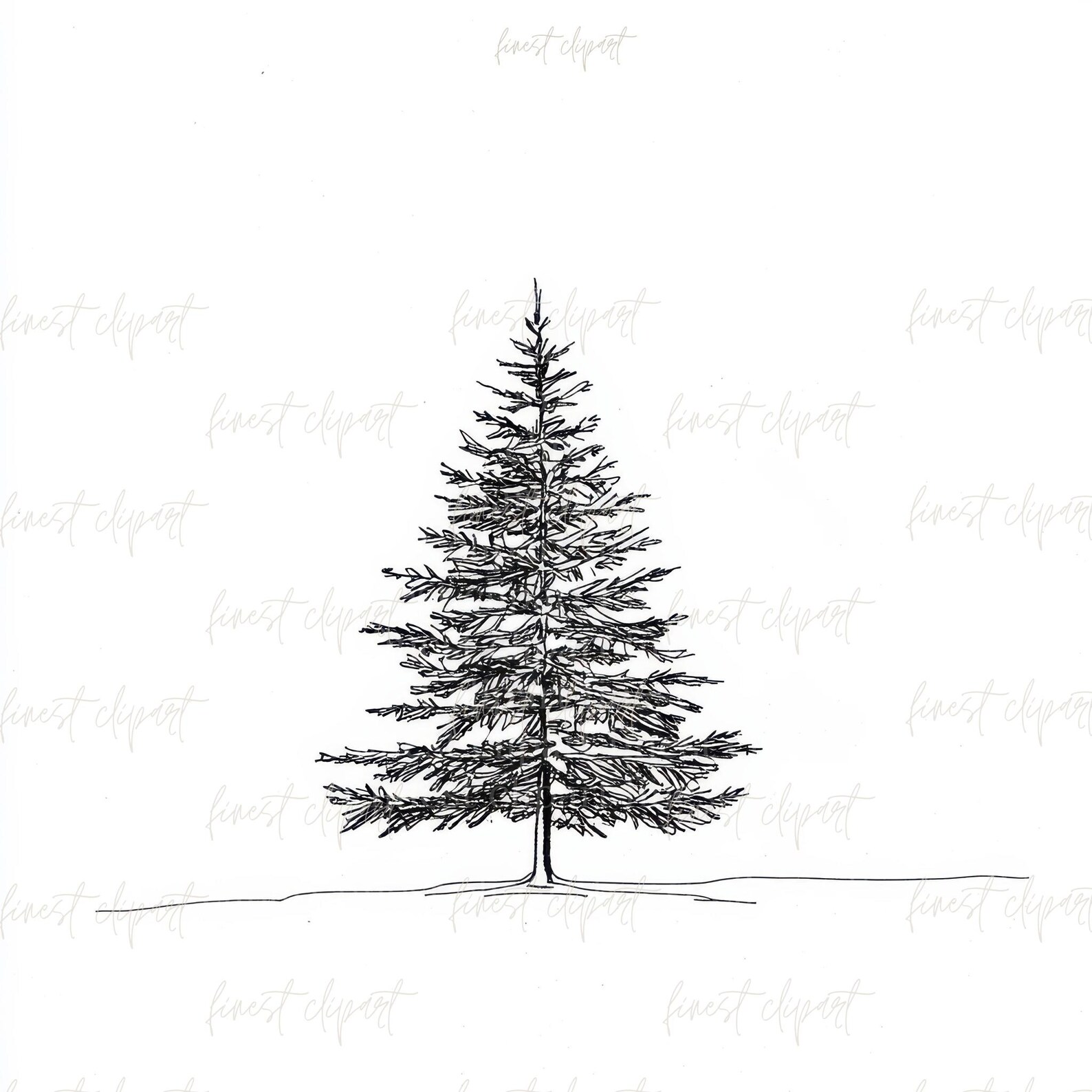 11 Christmas Tree Black Lineart Clipart, JPG on White Background ...