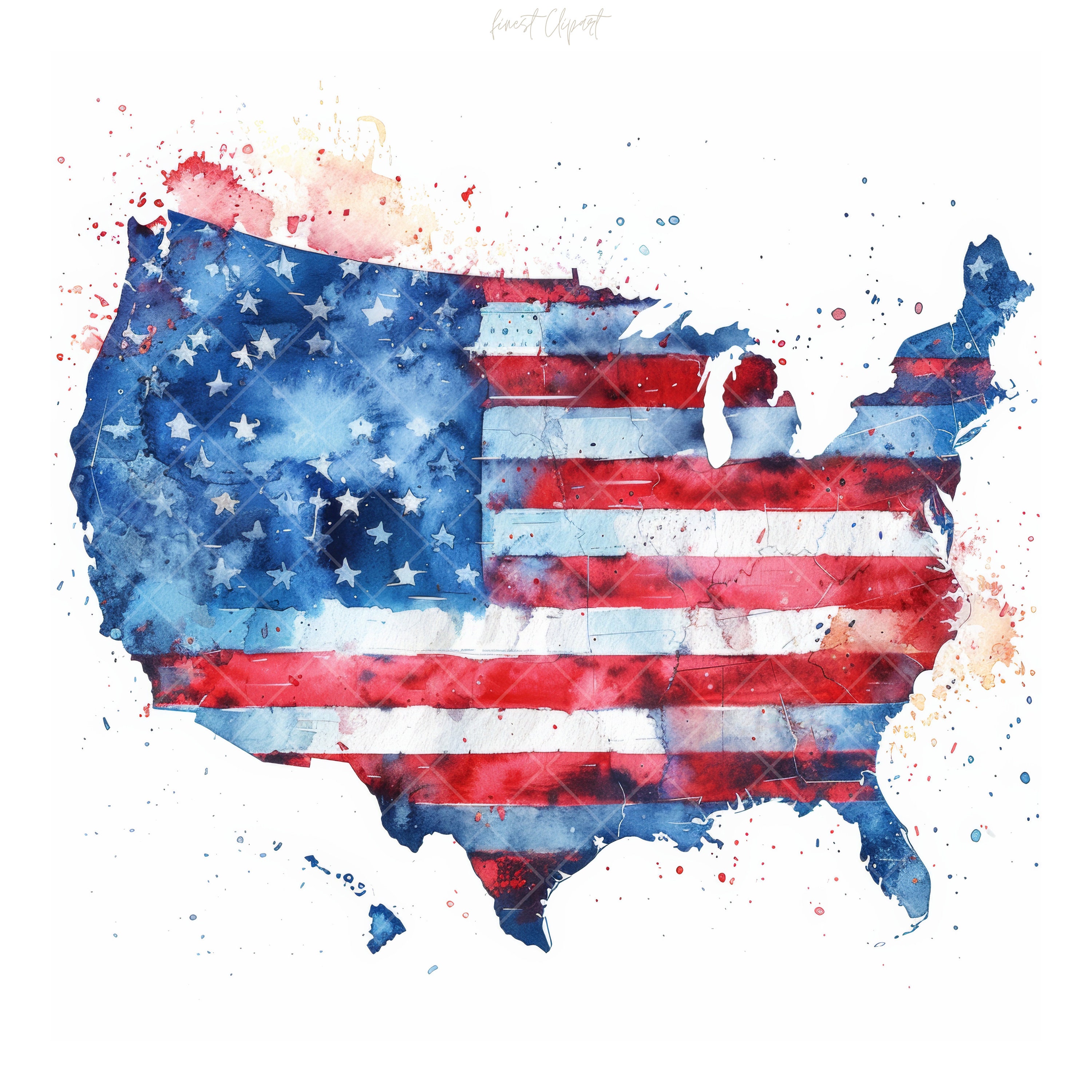 14 USA Flag Watercolor Clipart - High-resolution JPG Set, White ...