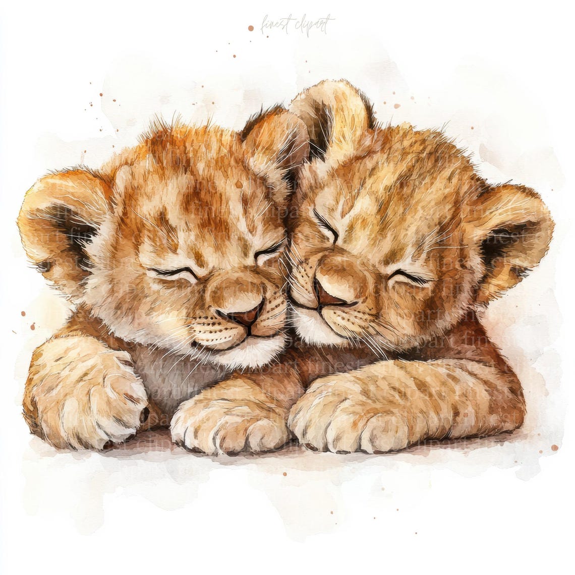 15 Cute Playing Lion Babies Watercolor Clipart, JPG With White ...