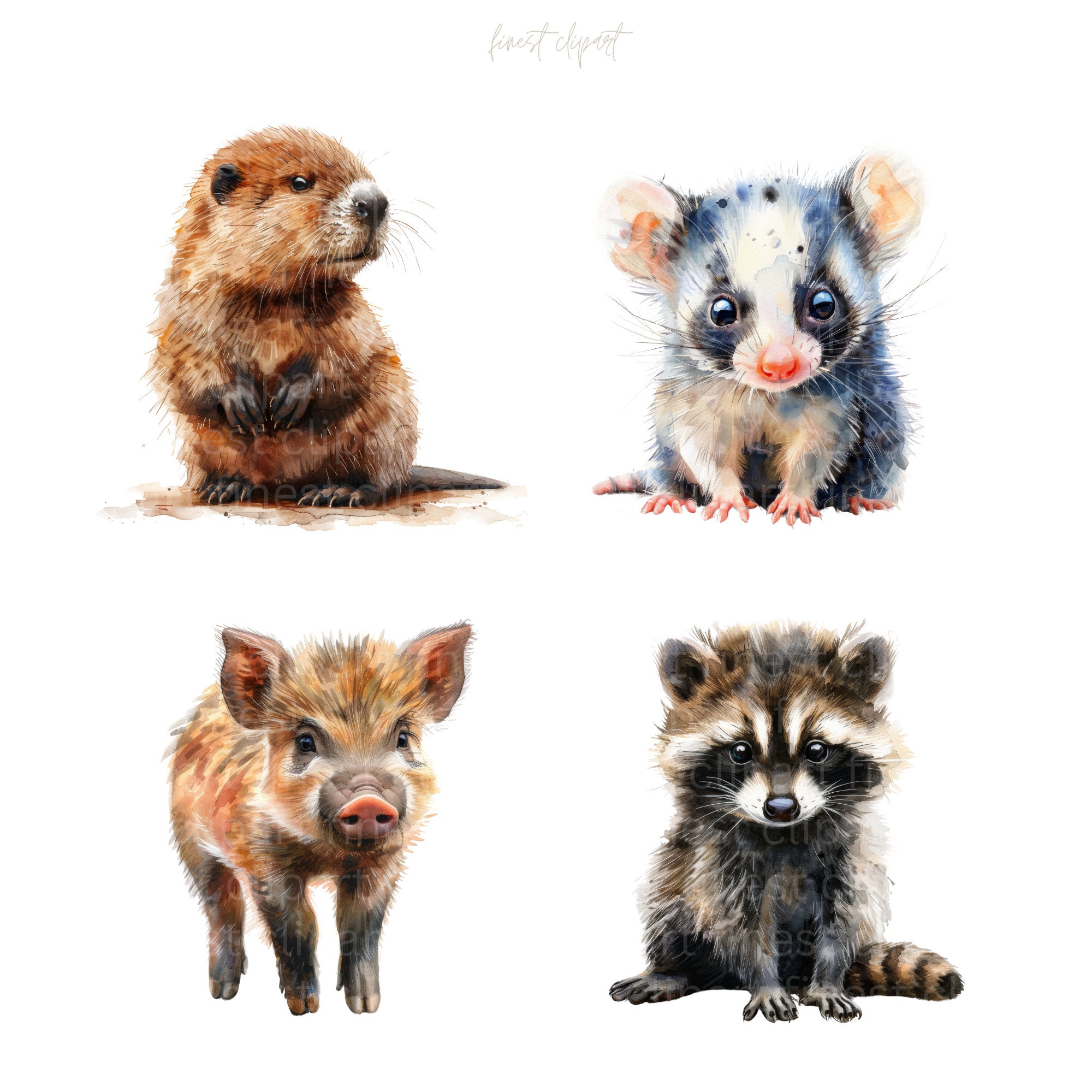 Woodland Baby Animal Clipart Set: 18 PNG Files, Naturalistic Watercolor ...