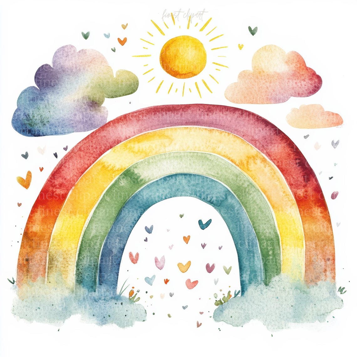 11 Cute Rainbows Watercolor Clipart Set, JPG Images, White Background ...