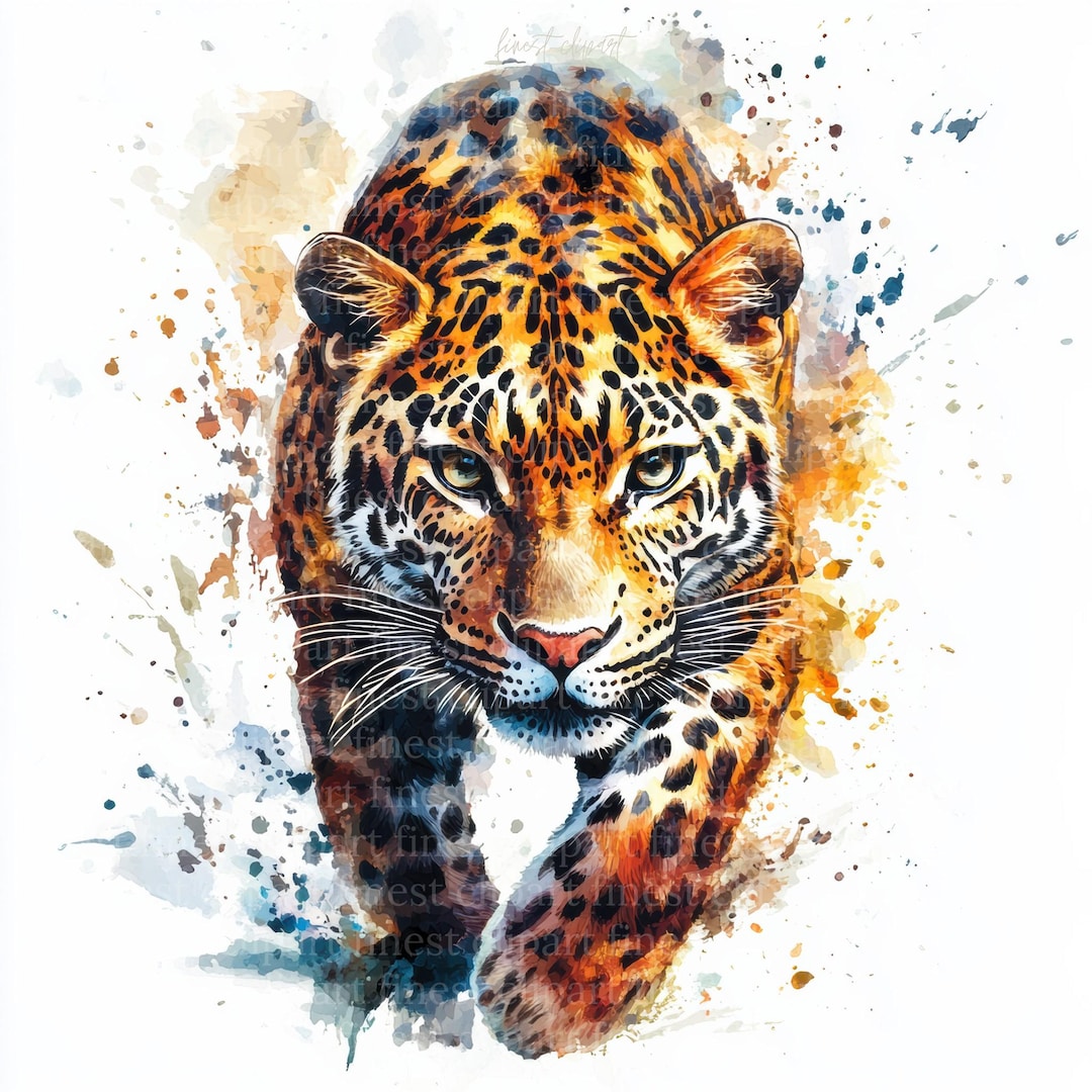 10 Running Leopard Clipart JPG Watercolor Images on White Background ...