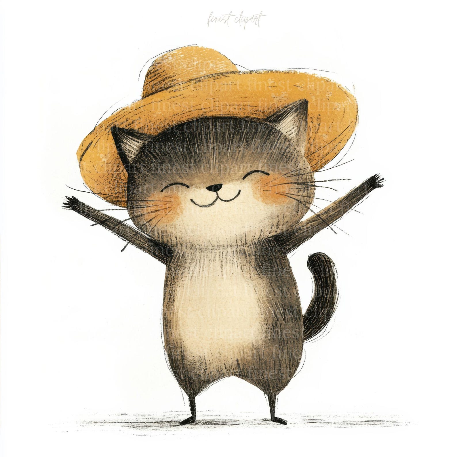 10 Dancing Cartoon Cat JPG Clipart Images - Happy Watercolor Cats With ...