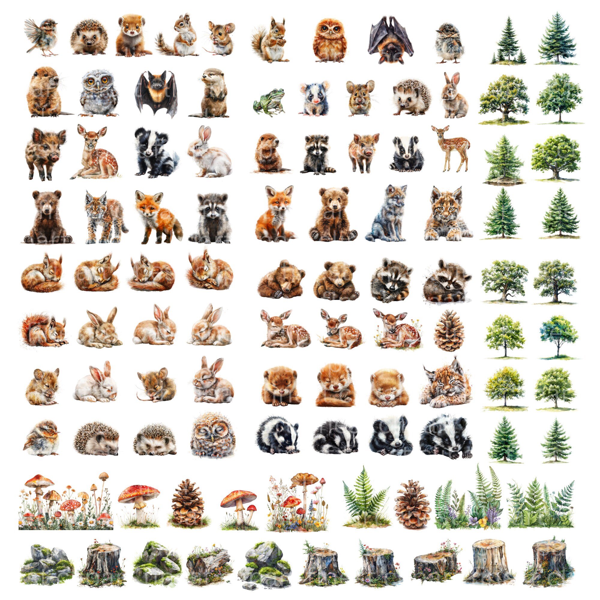 Woodland Mega Bundle: 103 Cute and Sleepy Baby Animals, Trees, and ...