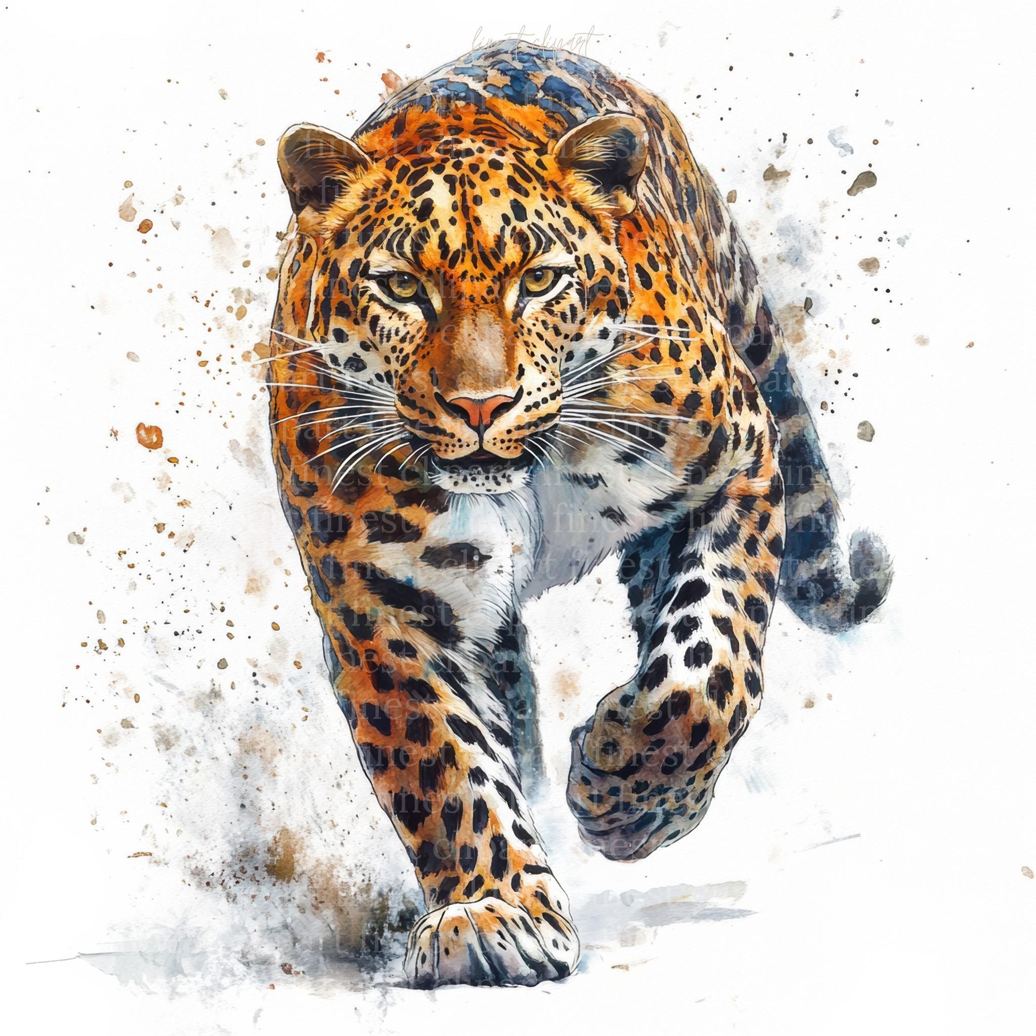 10 Running Leopard Clipart JPG Watercolor Images on White Background ...