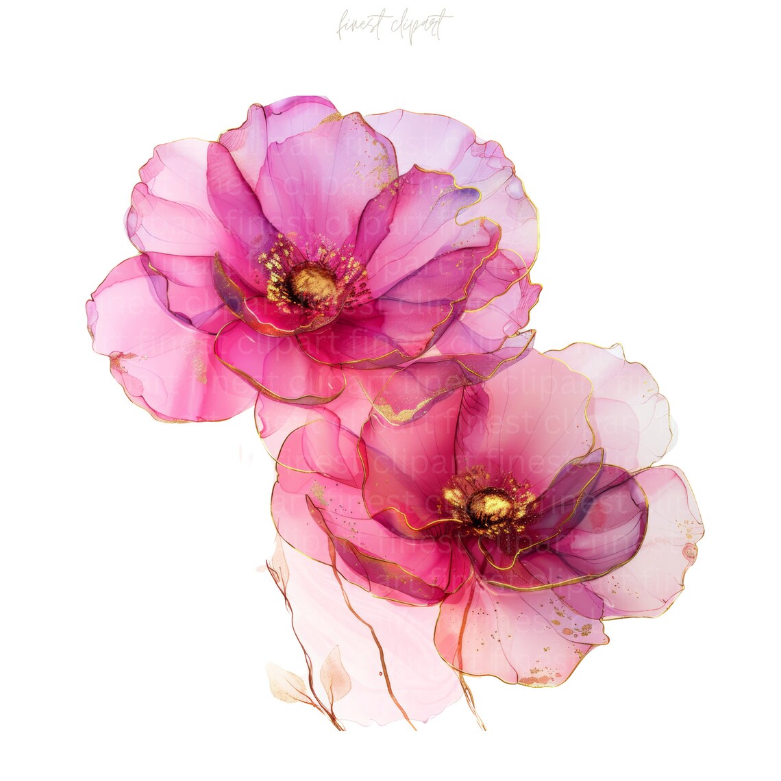 15 Abstract Watercolor Flower Clipart PNG Set Pink and Gold Blossoms ...