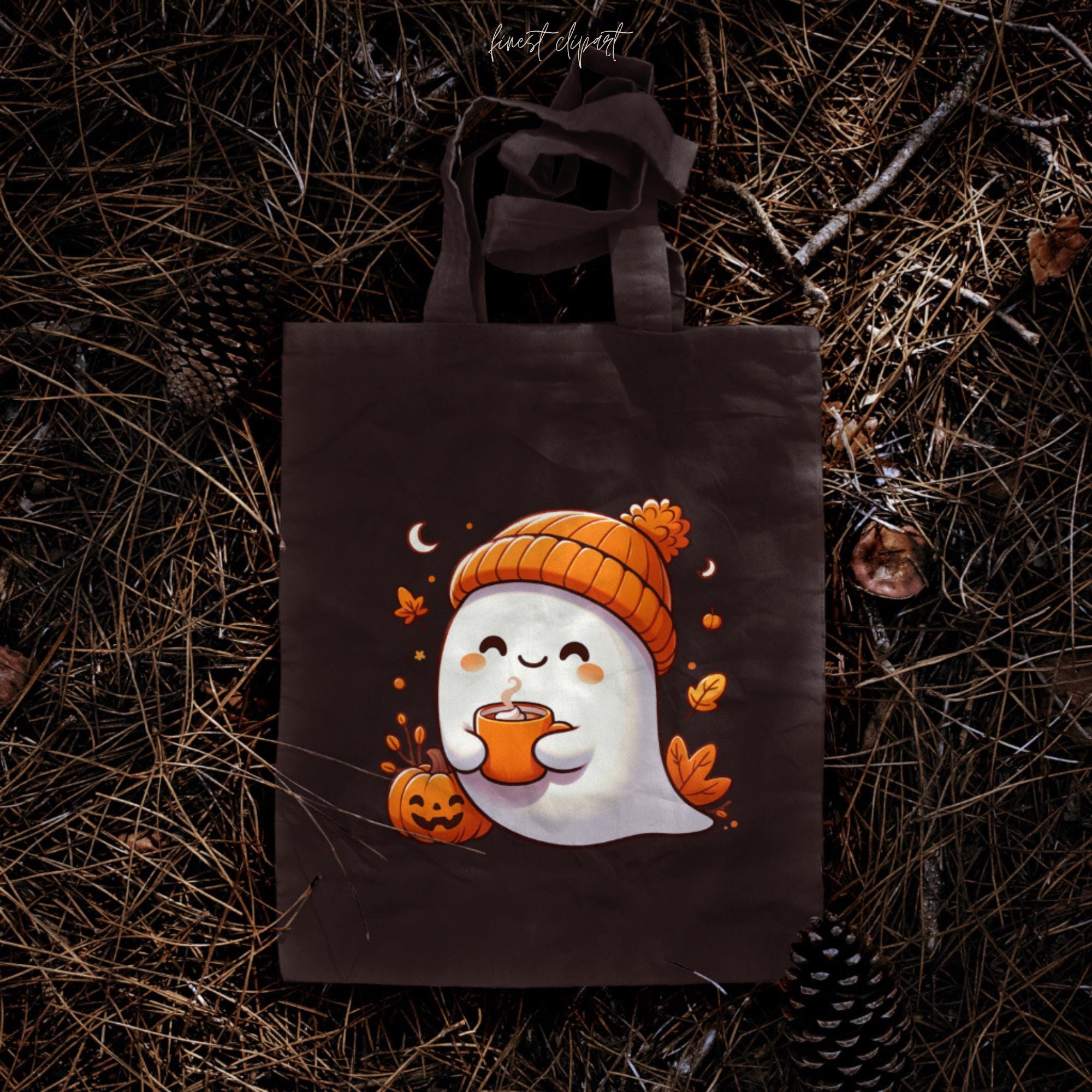 Cute Halloween Ghost With Knitted Hat and Mug Clipart Png, Trending Png ...