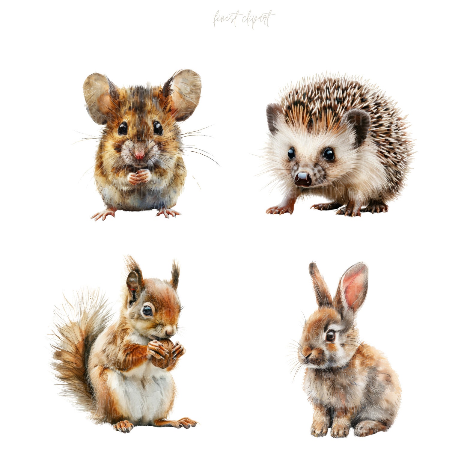 Woodland Baby Animal Clipart Set: 18 PNG Files, Naturalistic Watercolor ...