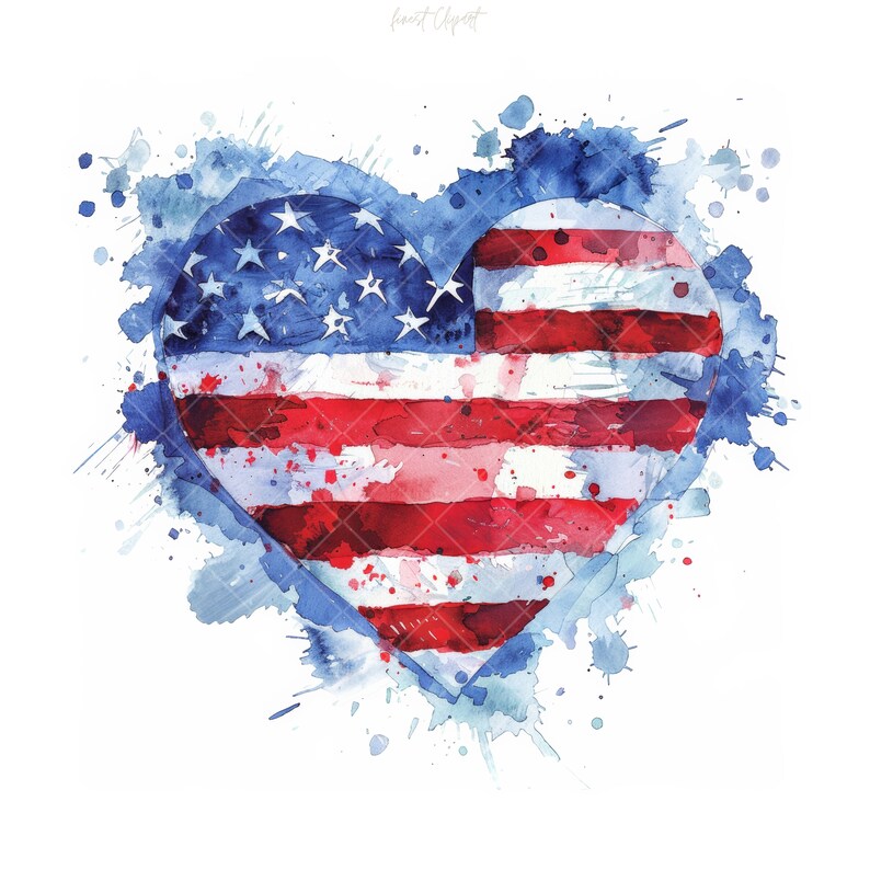 14 USA Flag Watercolor Clipart - High-resolution JPG Set, White ...