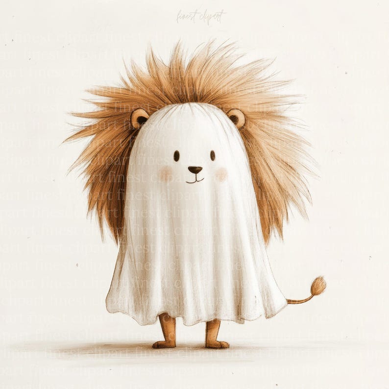 11 Cute Ghost Lion, Halloween Watercolor Clipart, JPG With White ...